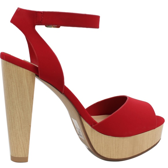 Shoes | Red Open Toe Ankle Strap Woode Platform Heels | Poshmark